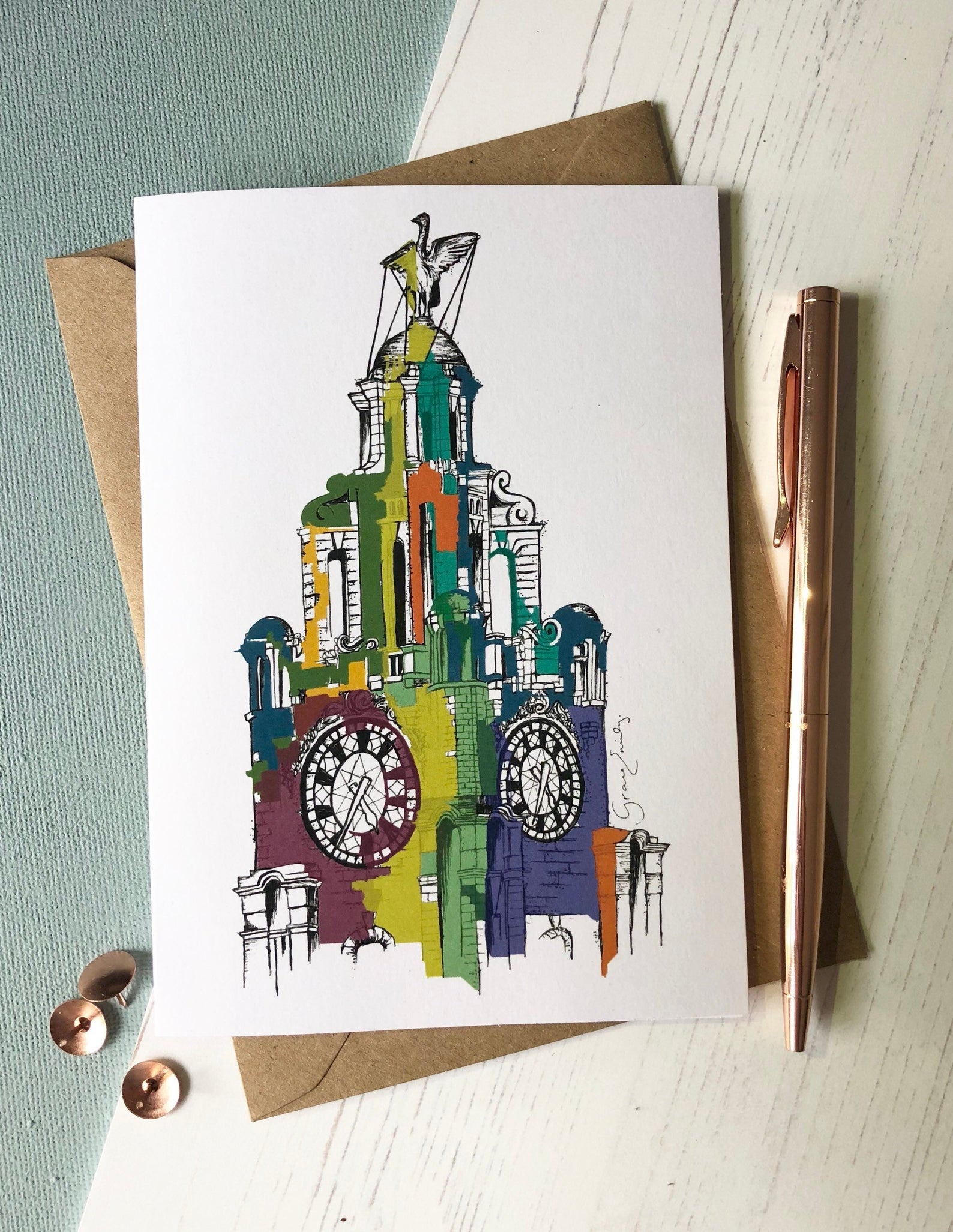 Liver Building Print - Grace Emily - Grey | Liverpool Gift Company